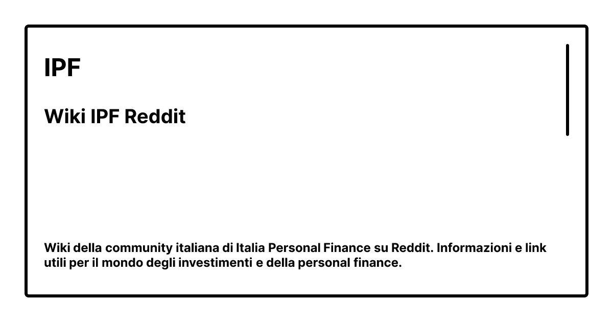 Italia Personal Finance | Wiki IPF Reddit